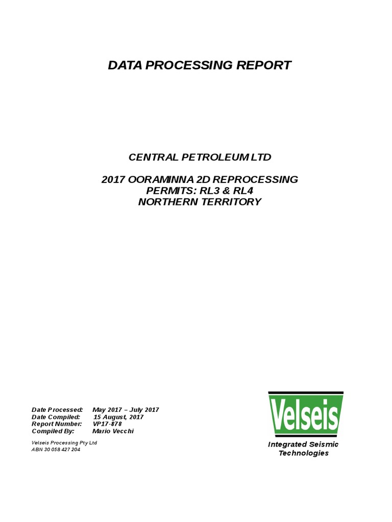 PR2018G001 Ooraminna 2D Final Reprocessing Report | PDF | Technology ...