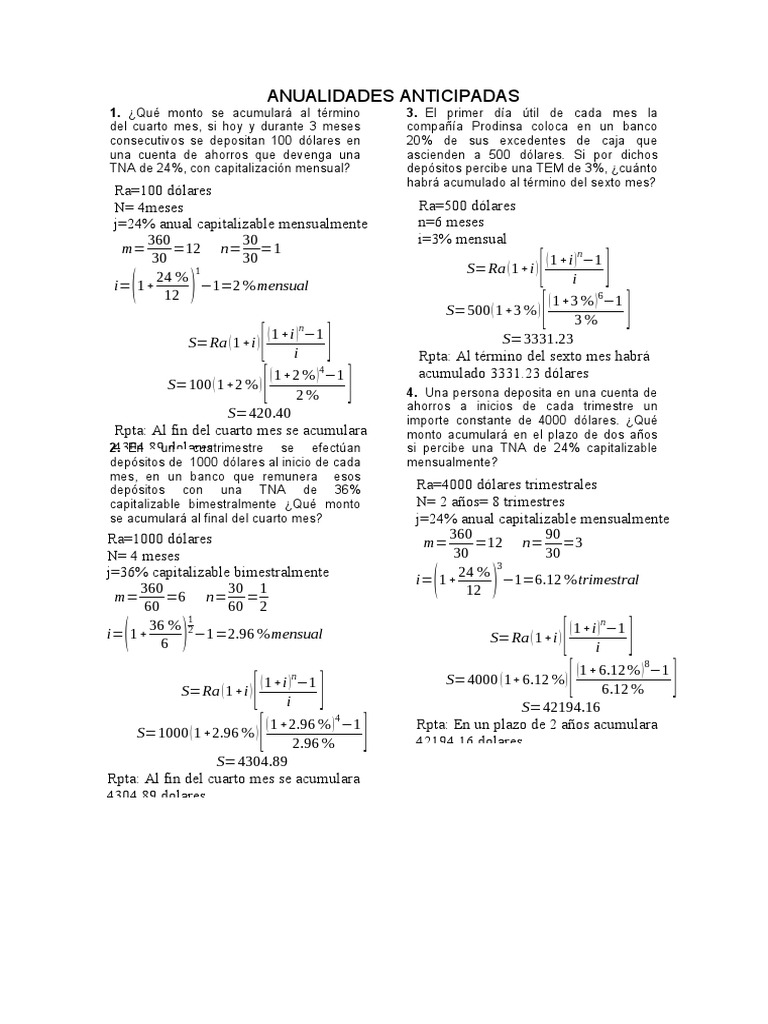 Anualidades Anticipadas | PDF | Economias | Bancario