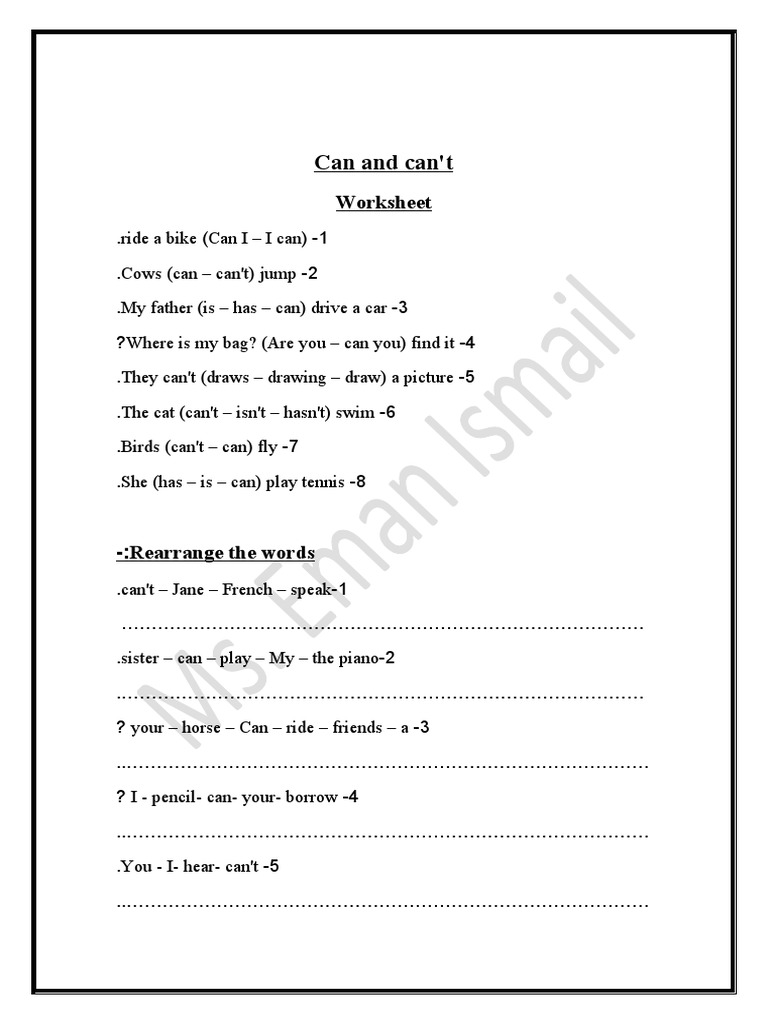 Can and Can't Worksheet | PDF