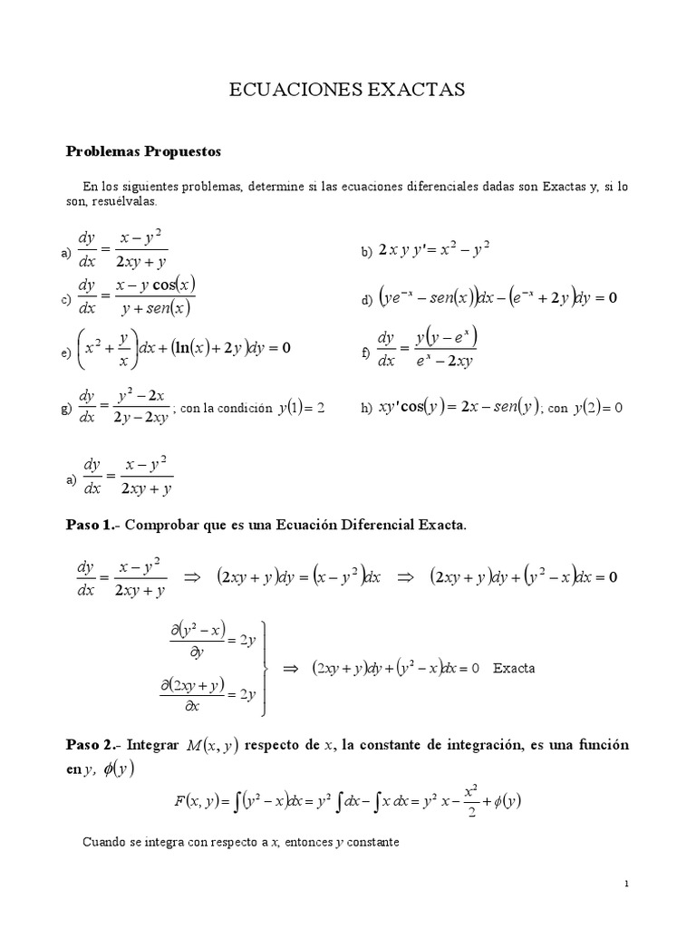 Soluciones Ecuaciones Exactas | PDF | Ecuaciones | Ecuaciones diferenciales