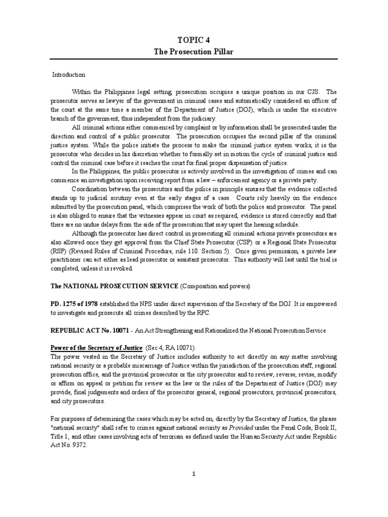 Topic 4 Complementary Lecture Prosecution Pillar | PDF | Law