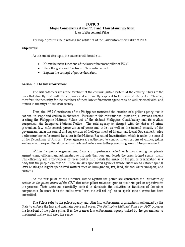 Topic 3 Law Enforcement Pillar | PDF | Police | Discretion