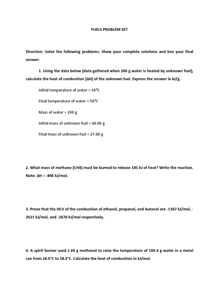 Fuels Problem Set | PDF