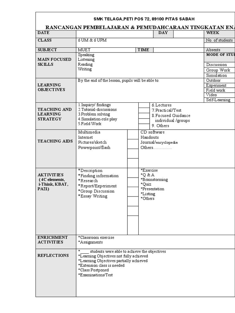 Muet Lesson Plan New 2023 | PDF | Lesson Plan | Lecture
