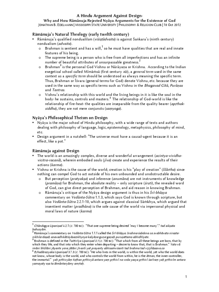 A Hindu Argument Against Design Why and | PDF | Brahman | Advaita Vedanta