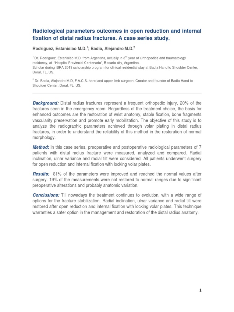 Case Series Study - Radiological Parameters Outcomes in Open Reduction ... Case Series Study - Radiological Parameters Outcomes in Open Reduction ...