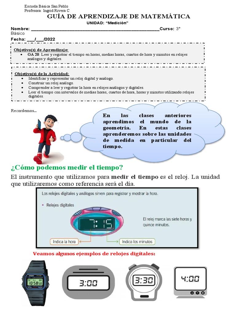 Guía de Matemática 3° Básico (La Hora) | PDF | Reloj