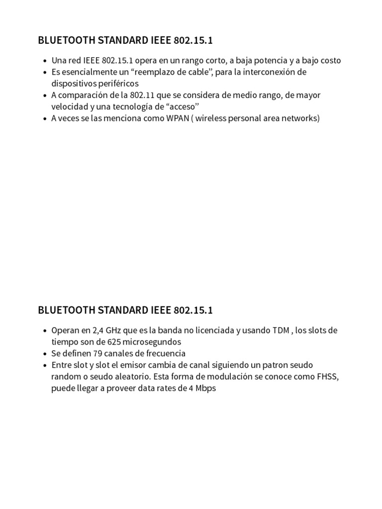 Estándar Bluetooth IEEE 802.15.1 Explicado | PDF