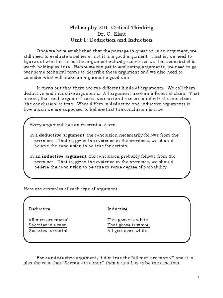 Unit 1 Deductive and Inductive - L2 | PDF | Argument | Deductive Reasoning