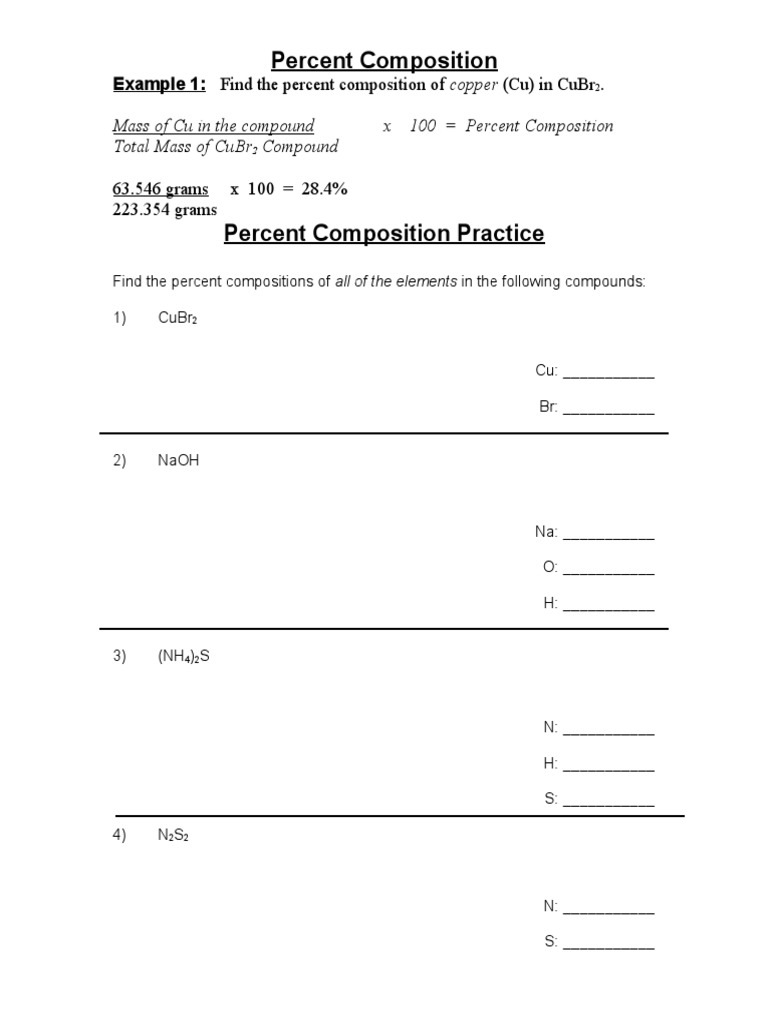 Percent Composition Practice | PDF