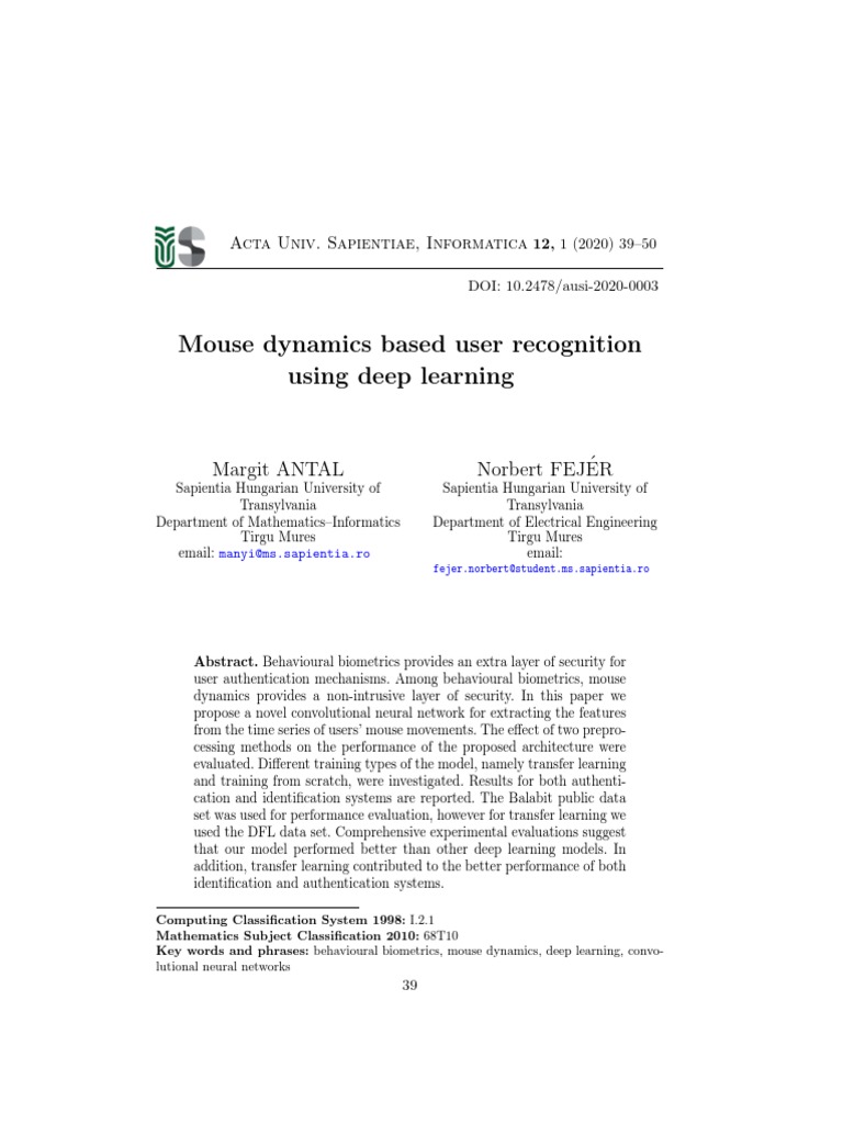 Mouse Dynamics Based User Recognition Using Deep L Pdf Receiver