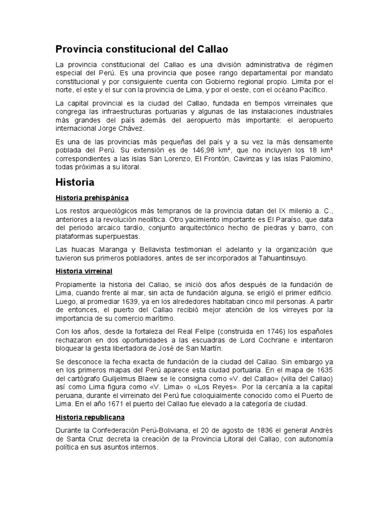 Provincia Constitucional Del Callao | PDF | Viajes y turismo