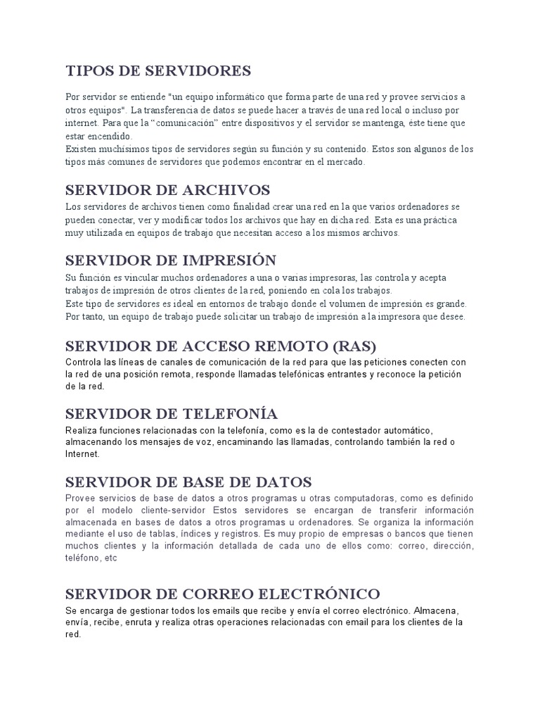 14 - Tipos de Servidores | PDF | Servidor (Computación) | Red de ...