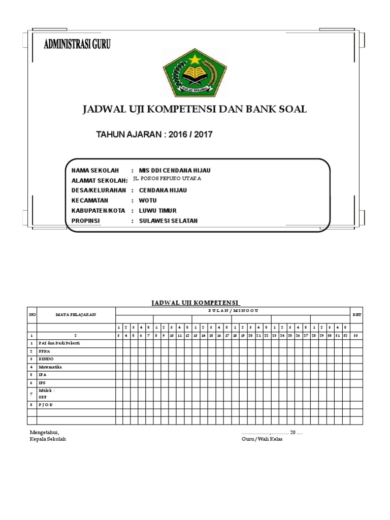 Blanko Jadwal Uji Kompetensi Dan Bank Soal6 | PDF
