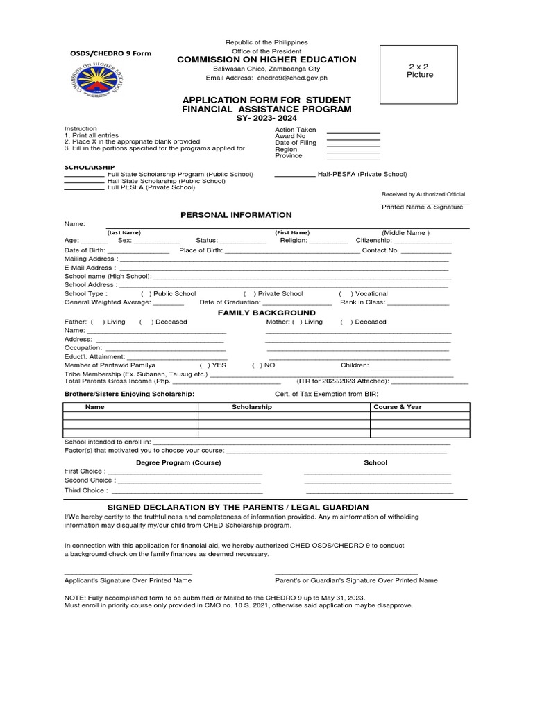 CHED Scholarship Application Form | PDF