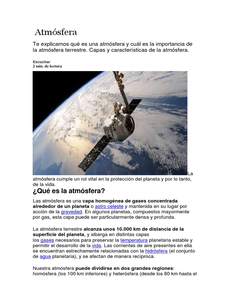Importancia y características de la atmósfera | PDF | Atmósfera ...