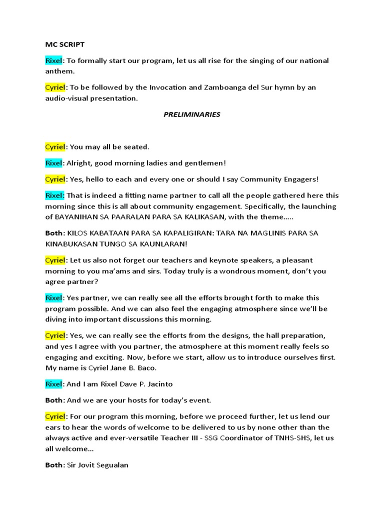 MC SCRIPT Bayanihan Final Najud | PDF | Foreign Language Studies