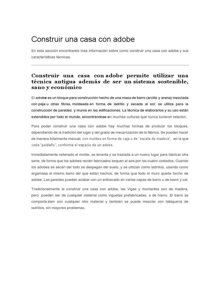 Construir Una Casa Con Adobe | PDF | Ladrillo | Barro
