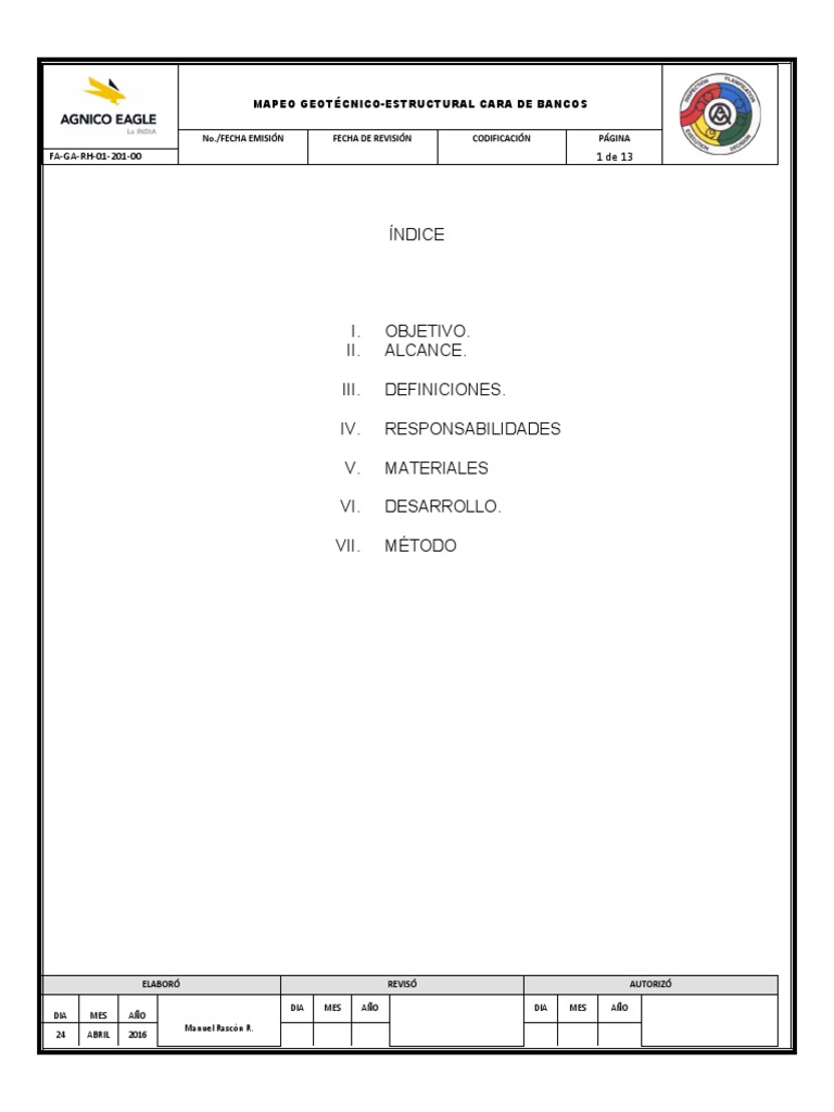 Procedimiento Mapeo Geotécnico-Estructural Cara de Bancos | PDF | Falla ...