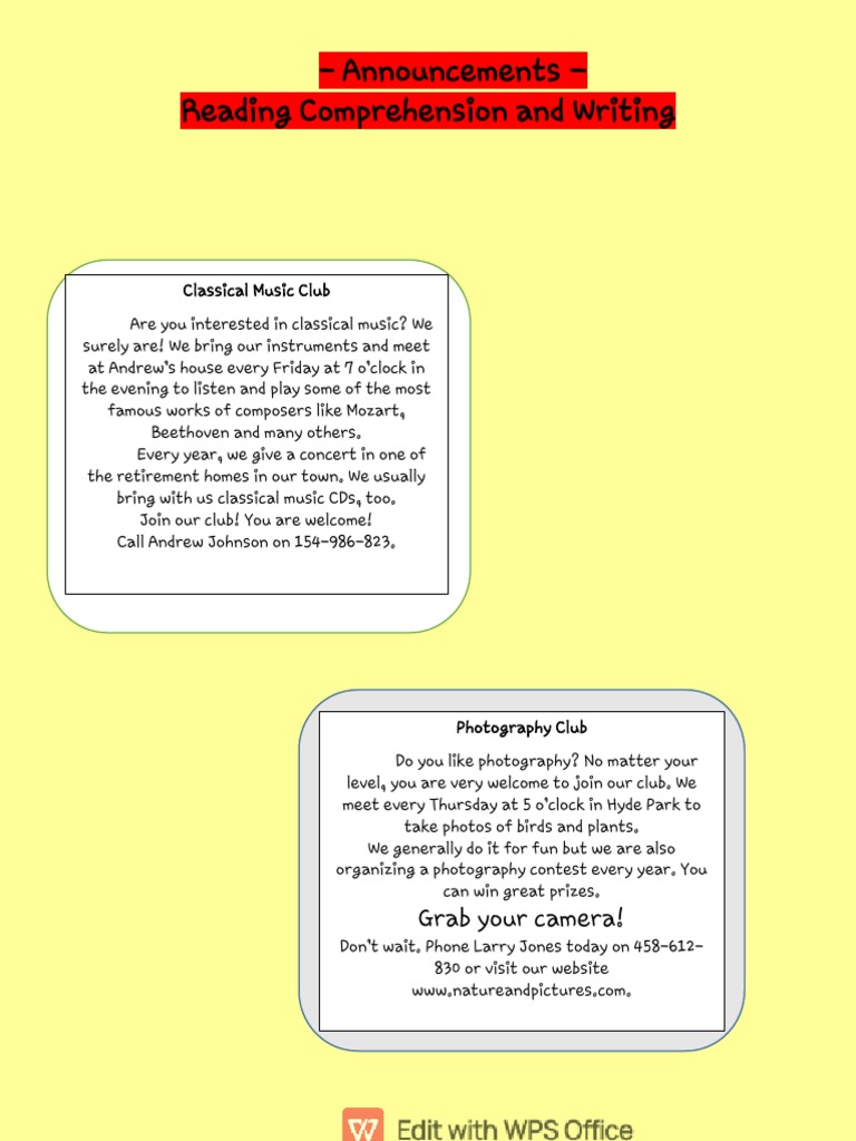 Announcement writing | PDF