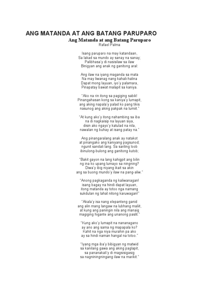 Ang Matanda at Ang Batang Paruparo | PDF