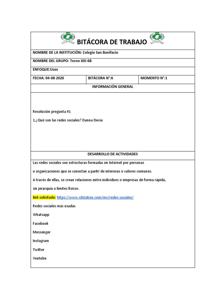 BITÁCORA DE TRABAJO AB - Usos | PDF | Servicio de redes sociales | Internet