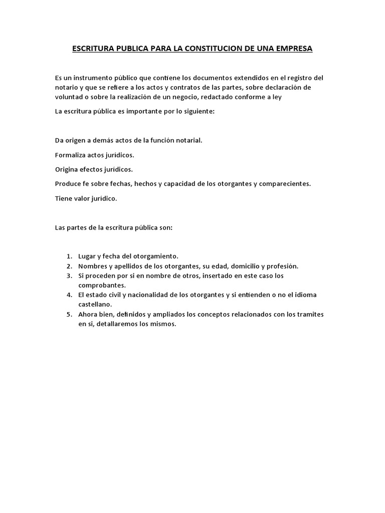 Escritura Publica para La Constitucion de Una Empresa | PDF