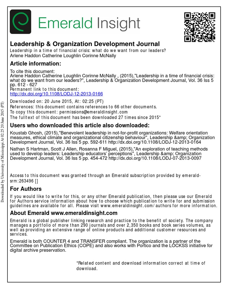 Leadership & Organization Development Journal: Article Information | PDF | Leadership ...