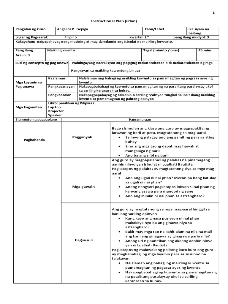 Instructional Plan IPlan | PDF