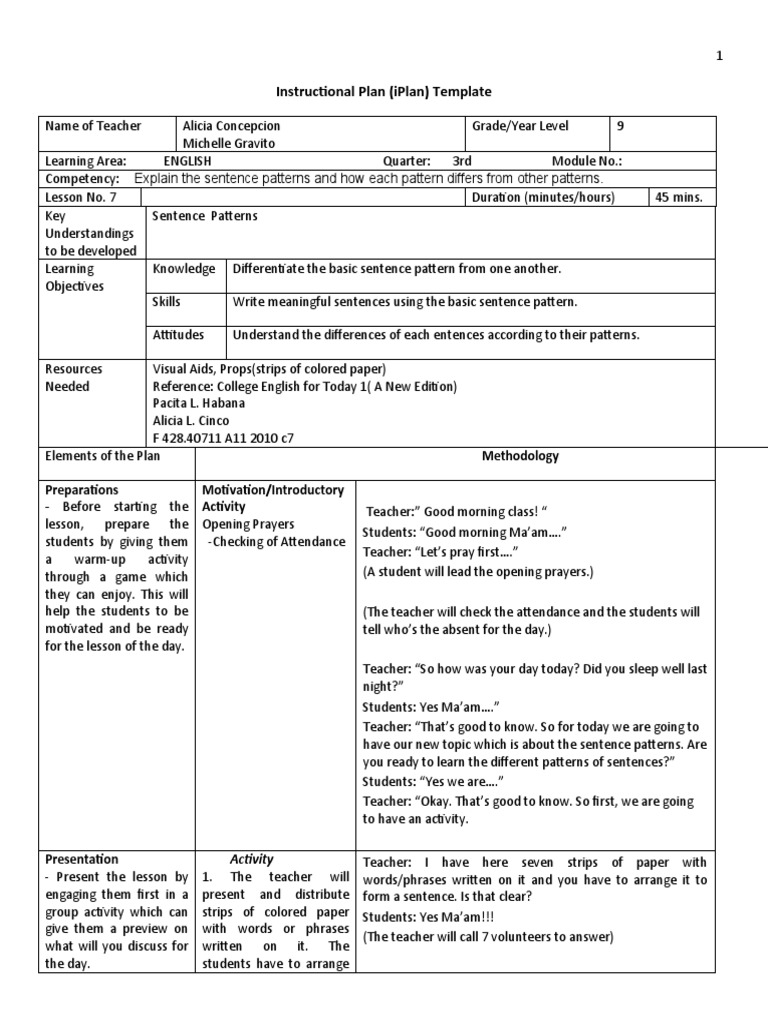 Instructional Plan IPlan Template | PDF | Verb | Subject (Grammar)