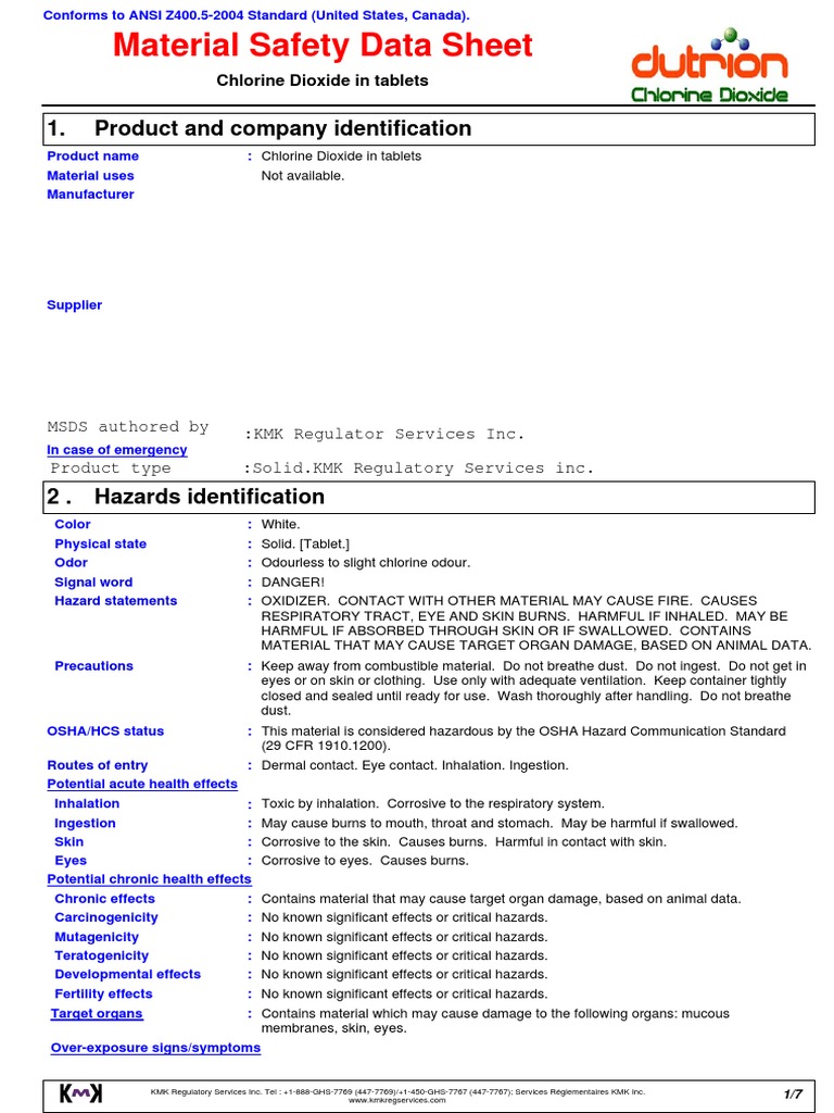 MSDS Dutrion | PDF | Dangerous Goods | Personal Protective Equipment