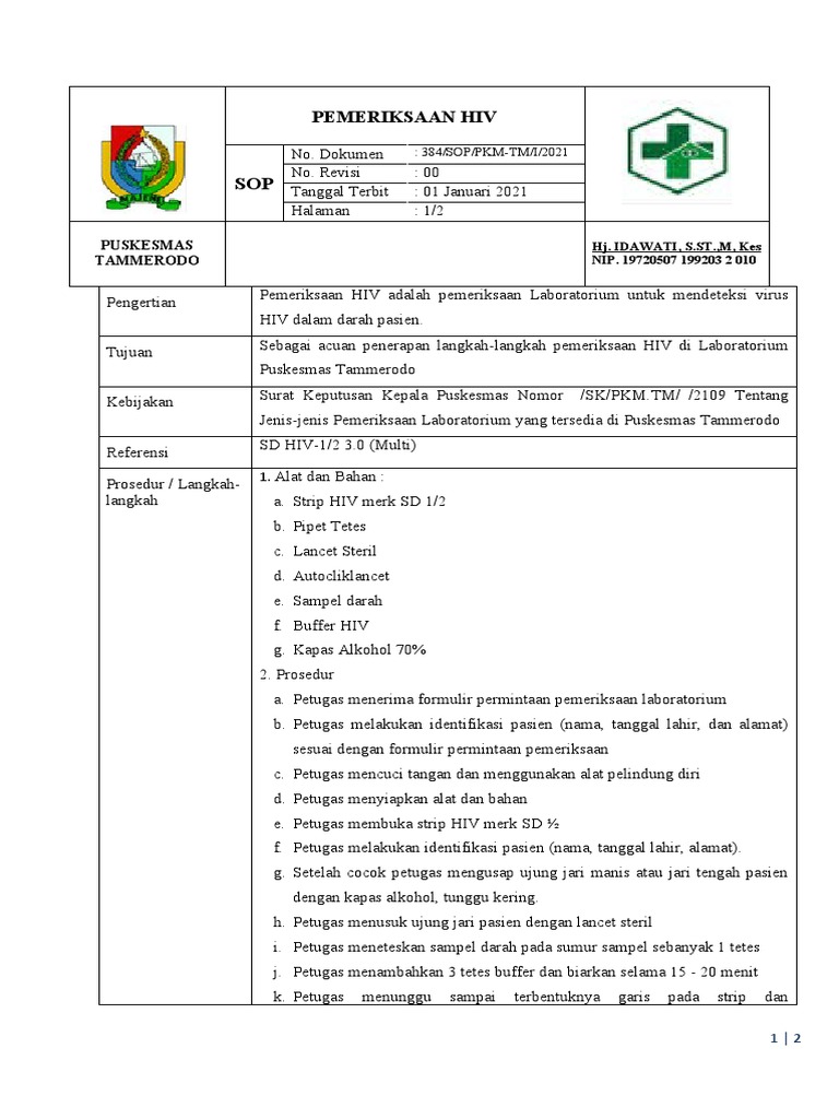 SOP Pemeriksaan HIV | PDF