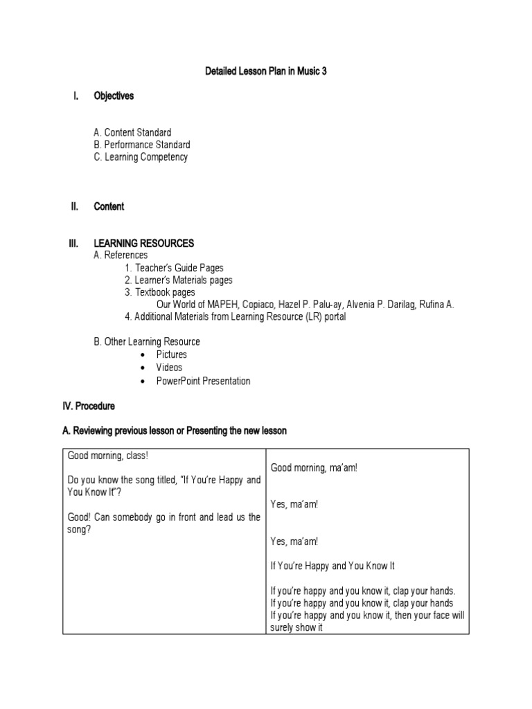 Grade 3 Music Lesson Plan: Rhythm | PDF | Language Arts & Discipline