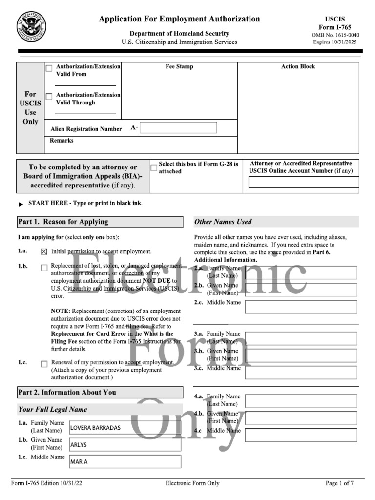 I 765 Borrador | PDF