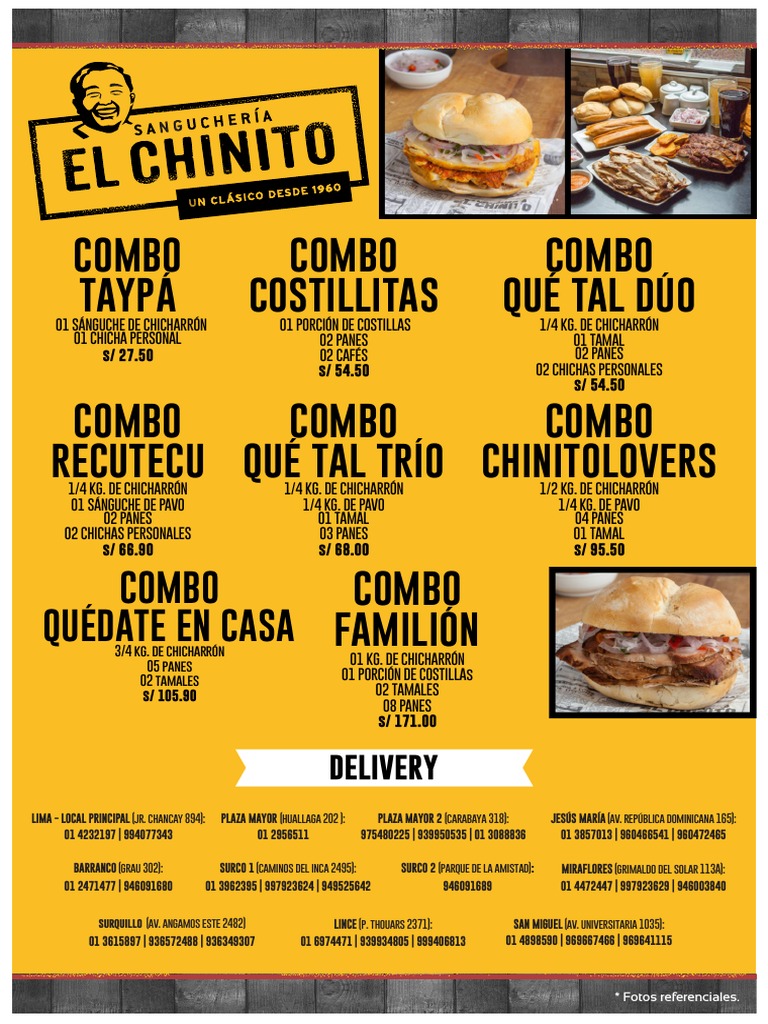 Carta El Chinito Abril 2023 | PDF | Alimentos | Cocina norteamericana