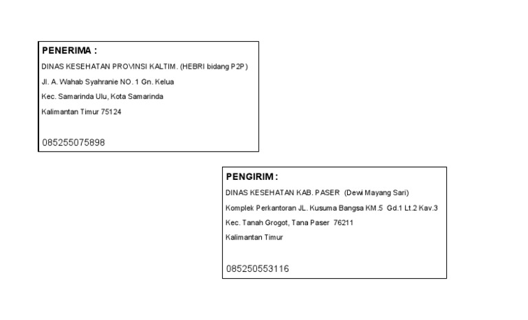 Alamat Pengiriman Berkas Ke Dinprov | PDF