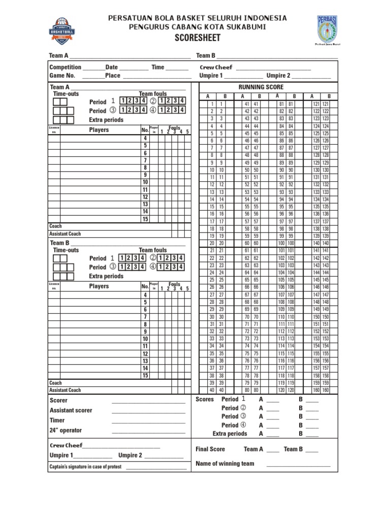 FIBA Official Basketball Score Sheet1 | PDF | Sports | Team Sports