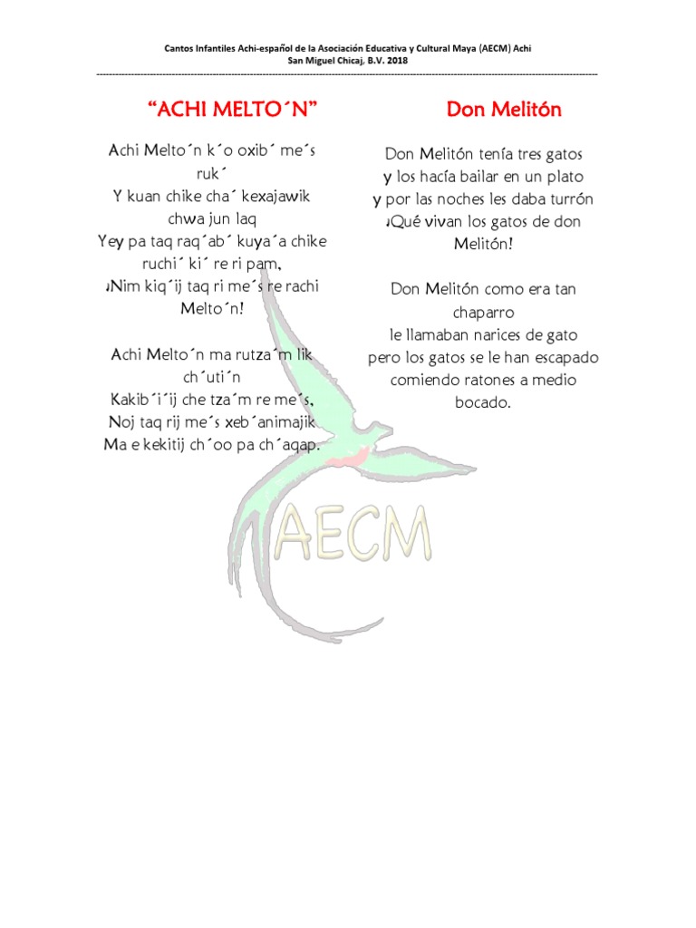 Canciones Infantiles Achi-Español | PDF