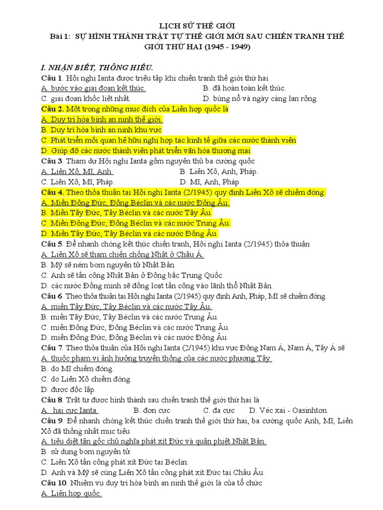 Bai Tap TNKQ Su 12 (GV) | PDF