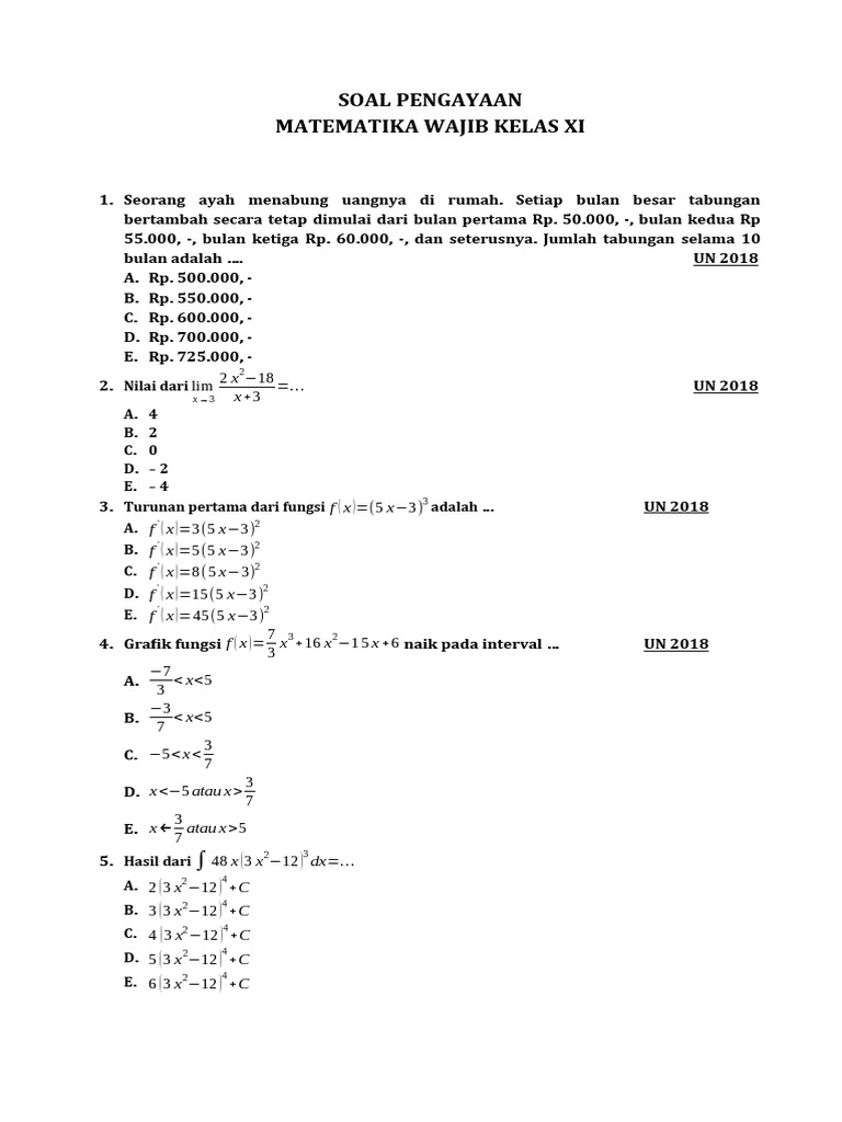 SOAL-PENGAYAAN-XI-MTK-WAJIB | PDF