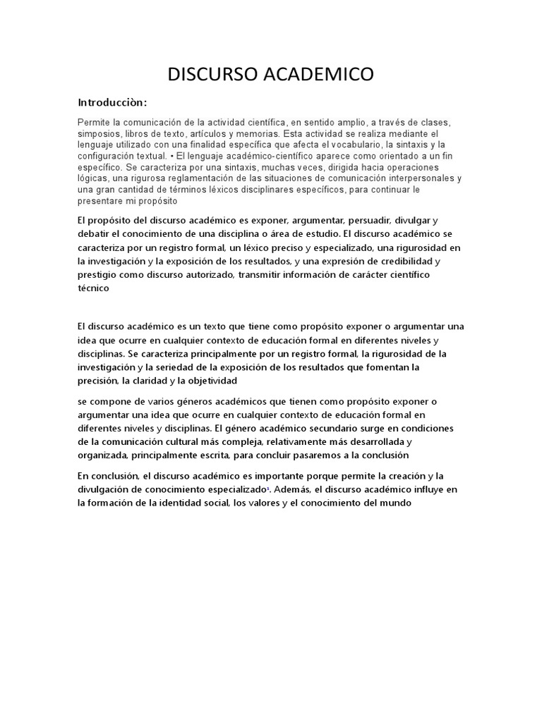 DISCURSO ACADEMICO | PDF