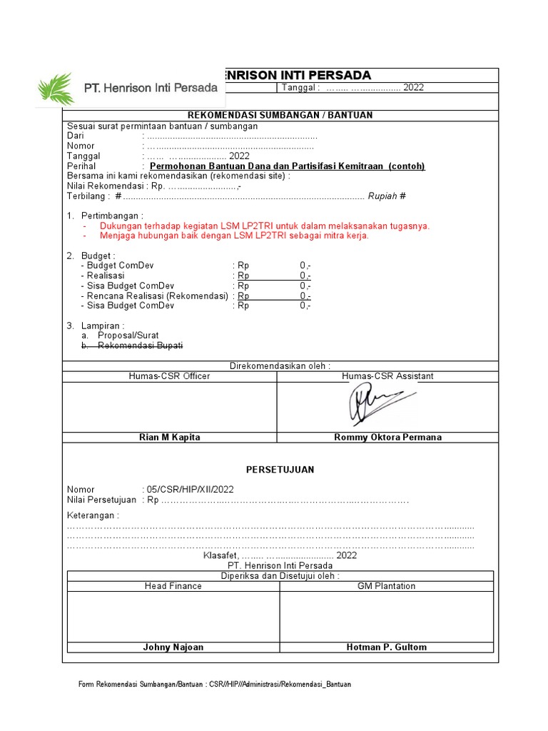 No. 05 Rekom Dana Bantuan Atau Proposal PT HIP | PDF