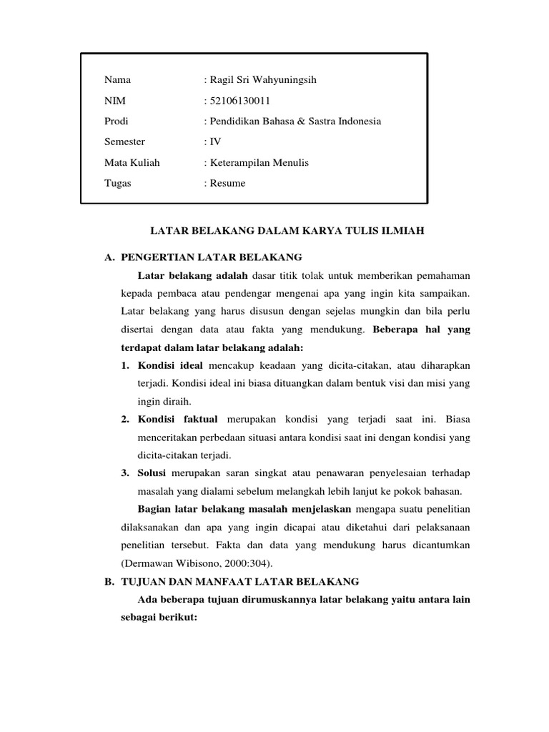 5) - Resume Latar Belakang Dalam Karya Tulis Ilmiah | PDF