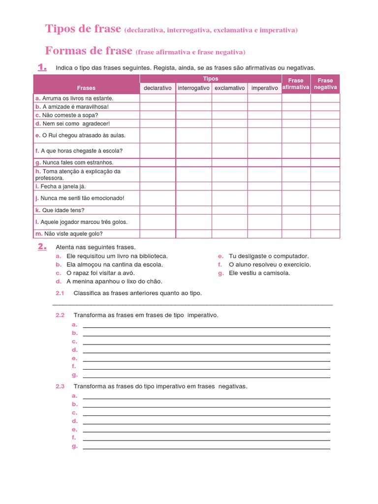 Ficha Tipos e Formas Frases | PDF