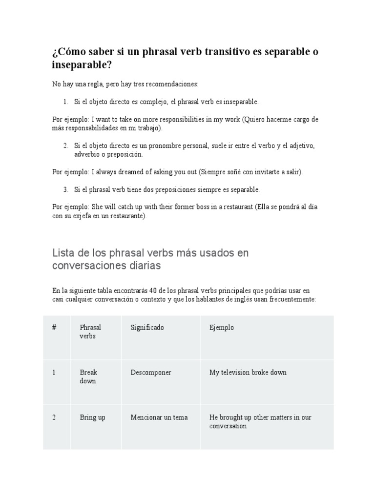 Phrasal Verbs: Separable vs. Inseparable | PDF