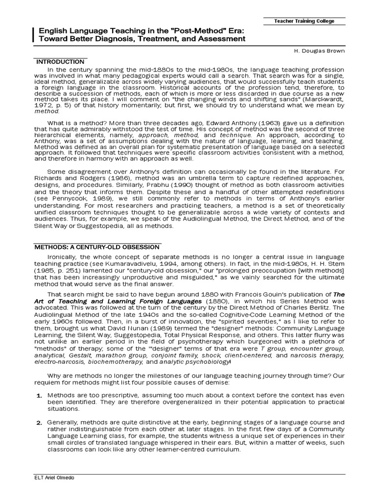 Post-Method Era in Language Teaching | PDF | Pedagogy | Language Education