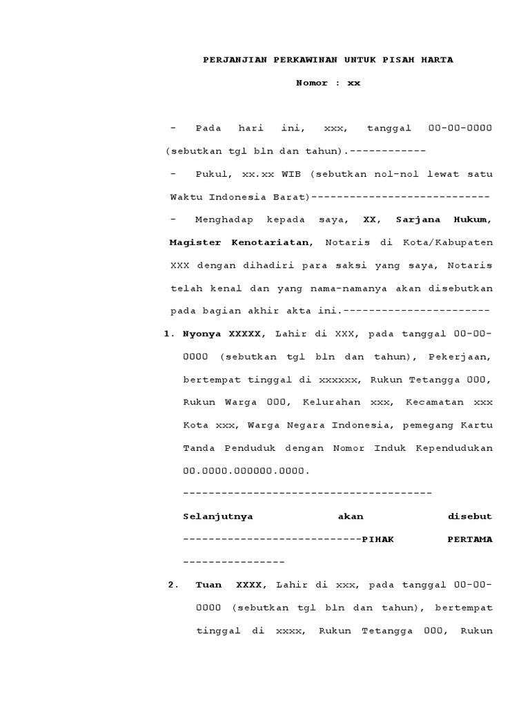 Contoh Akta Pisah Harta Setelah Menikah | PDF