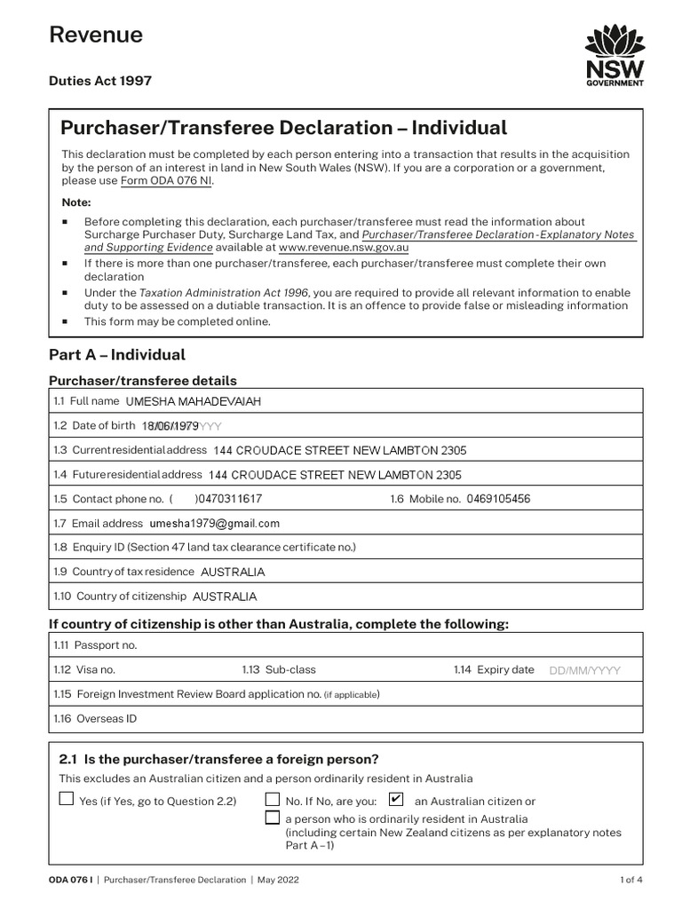 ANNEXURE A - Purchaser Declaration - Oda076i | PDF | Business
