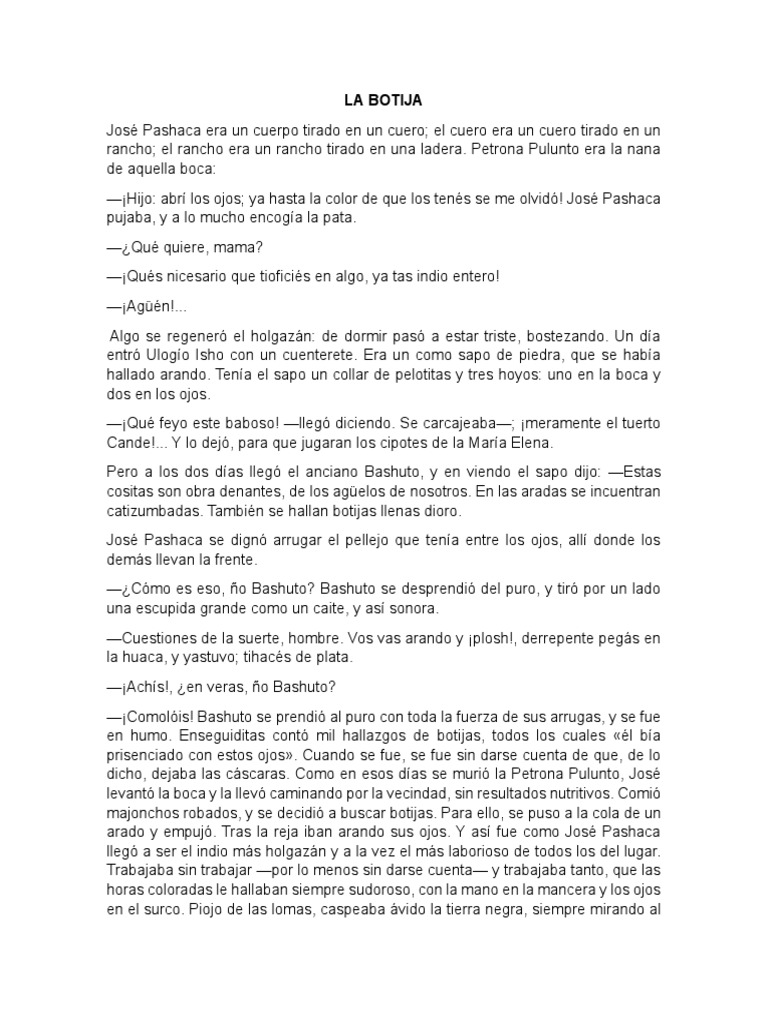 La Botija: Cuento de Salarrué | PDF | Poesía