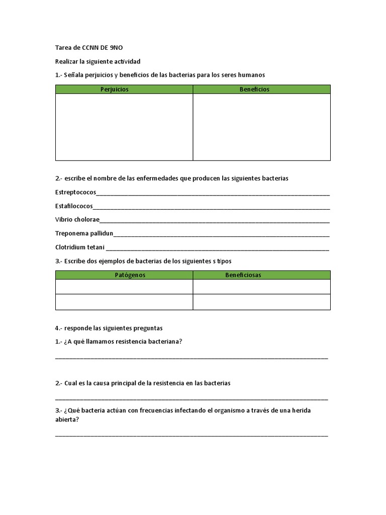 Tarea de CCNN de 9no | PDF | Las bacterias | Medicina